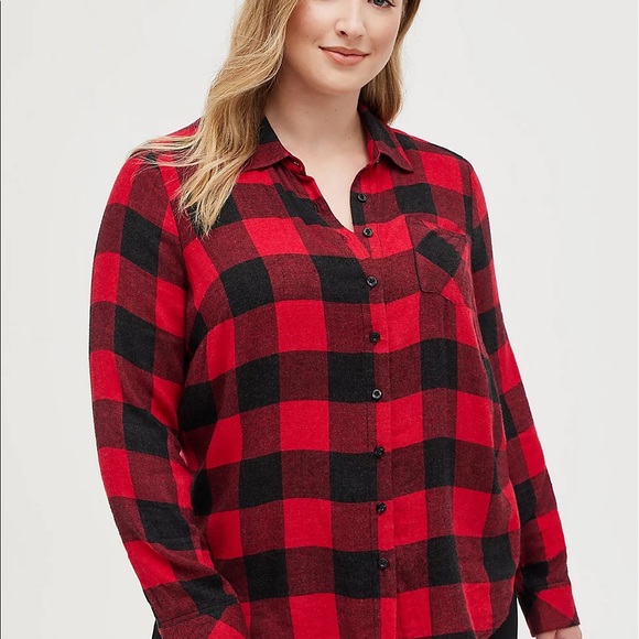 torrid | Tops | Torrid Red And Navy Plaid Brushed Button Down Shirt | Poshmark